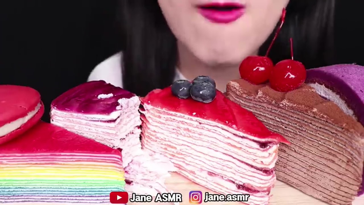 BITES ONLY: ASMR CREPE CAKE *RAINBOW, CHOCOLATE, STRAWBERRY, ROLL CAKE ...