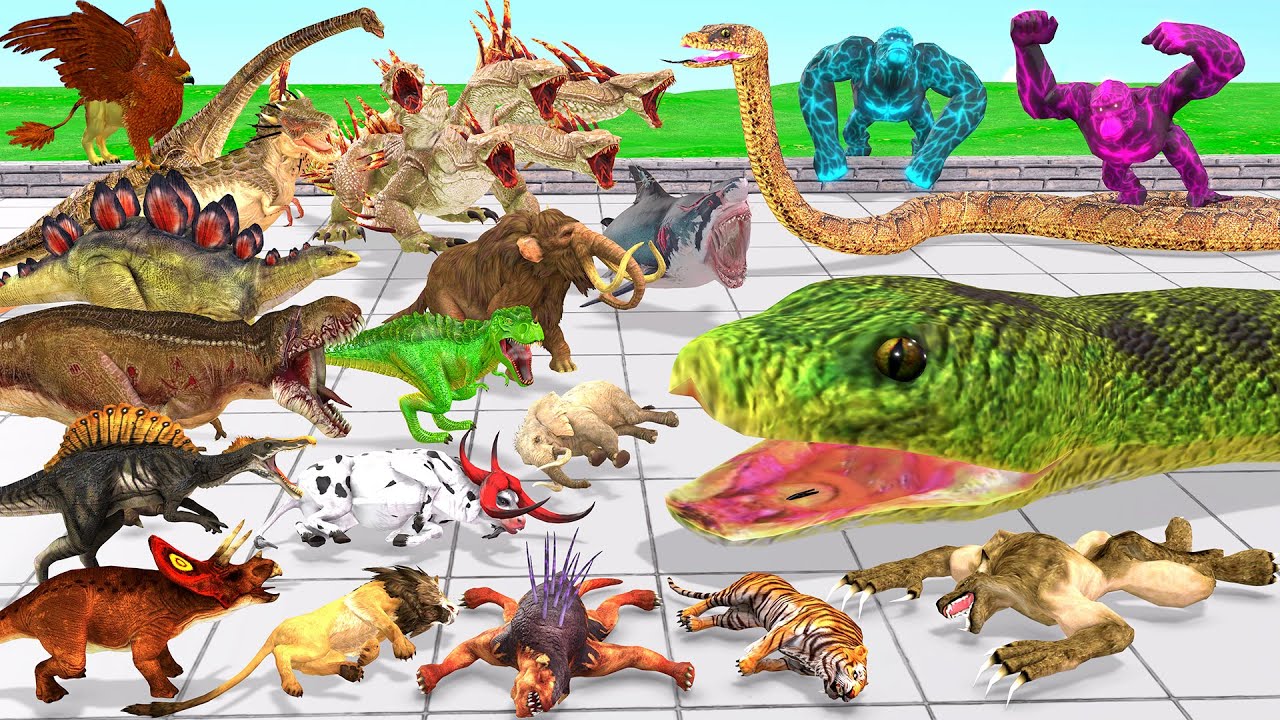 Reptiles Battle - Revolt of 2 Giant Gorilla vs Wild Animals Dinosaurs ...