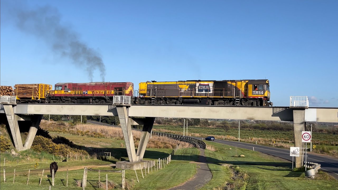 TasRail TR14 2011 #34 train powering across the Henry Street Bridge ...