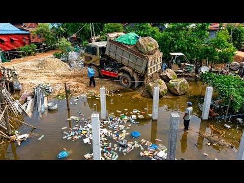 First Start New PROJECT! Complete100% Delete Foundation to Make New House In The Flooded by Dozer, D