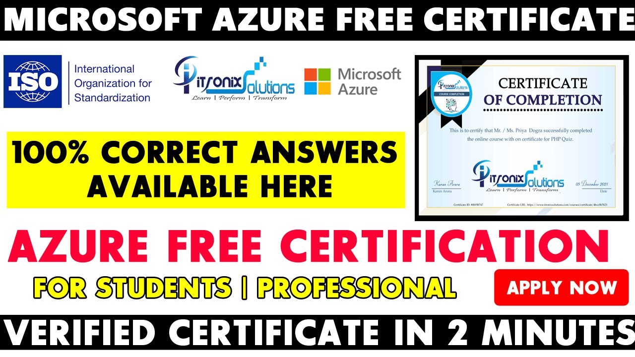 Microsoft Azure Free Certificate | Azure Free Certification - 100% ...