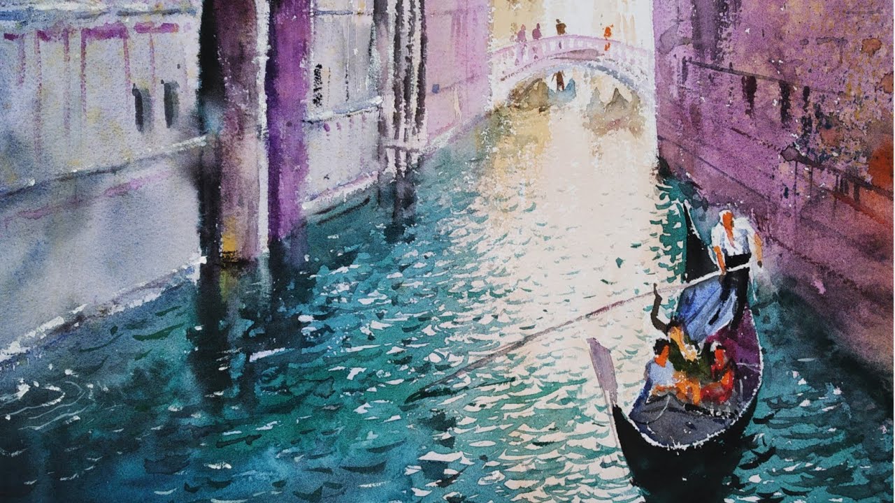 Watercolor Tutorial: Painting a Gondola Ride in Venice Sunset. - YouTube