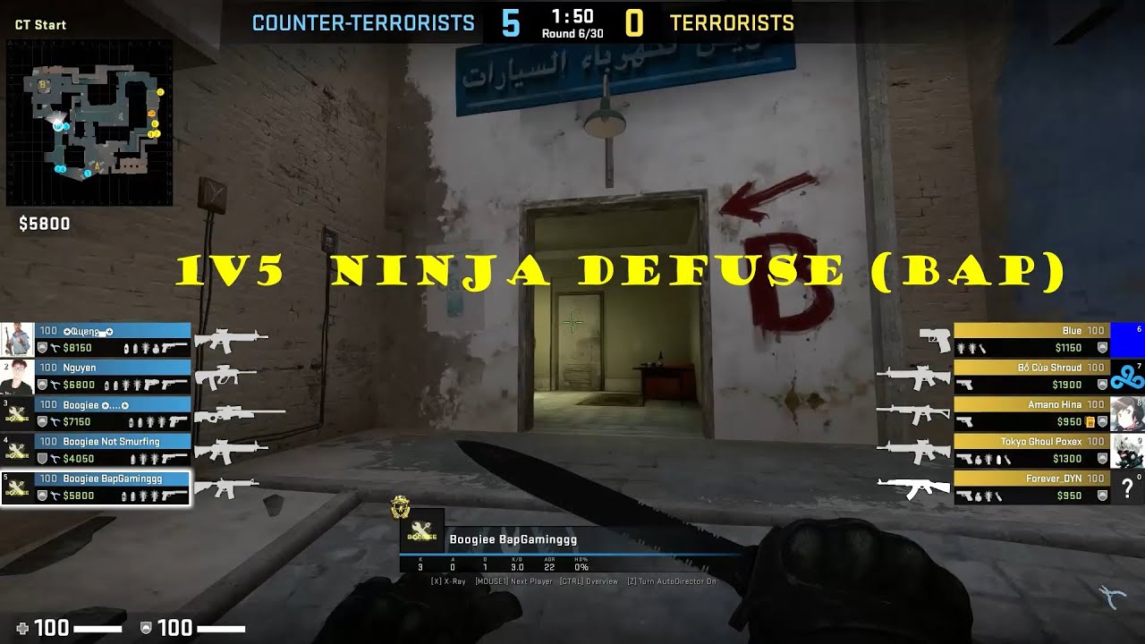 CS:GO 1v5 Ninja Defuse 200 IQ - YouTube