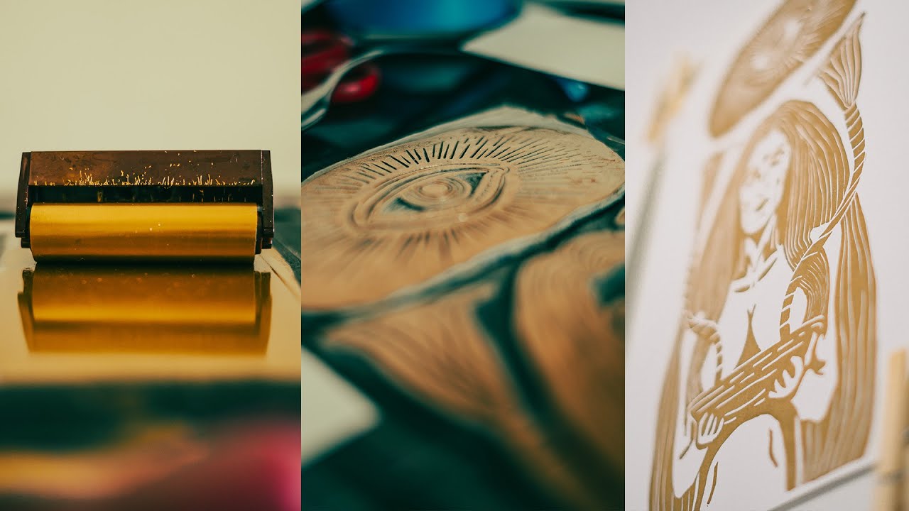 Linocut Printing Process (No Music, only Sounds) / Impresión de ...