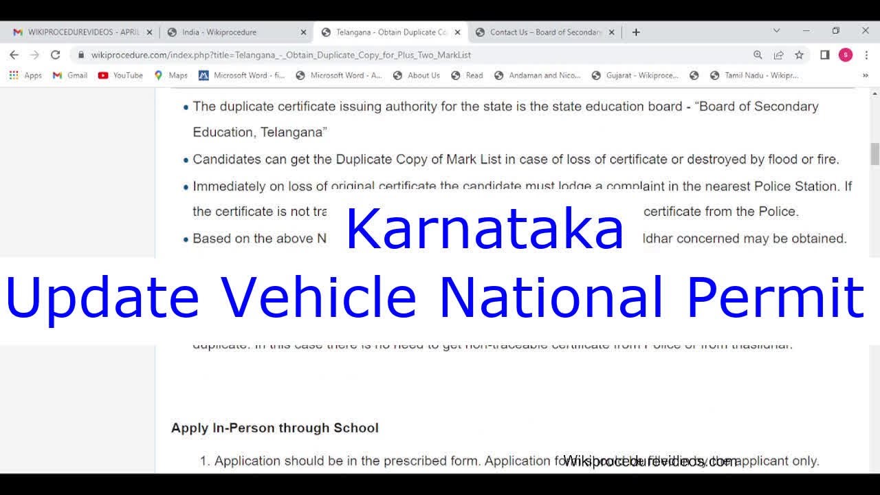 Karnataka - Online Change or Modify Vehicle National Permit (All India ...