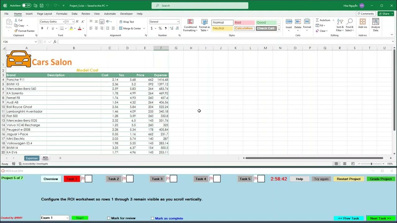 Exam1_Project5_Task1 - MOS Excel 2016 Ex1 Proj5 T1 - YouTube