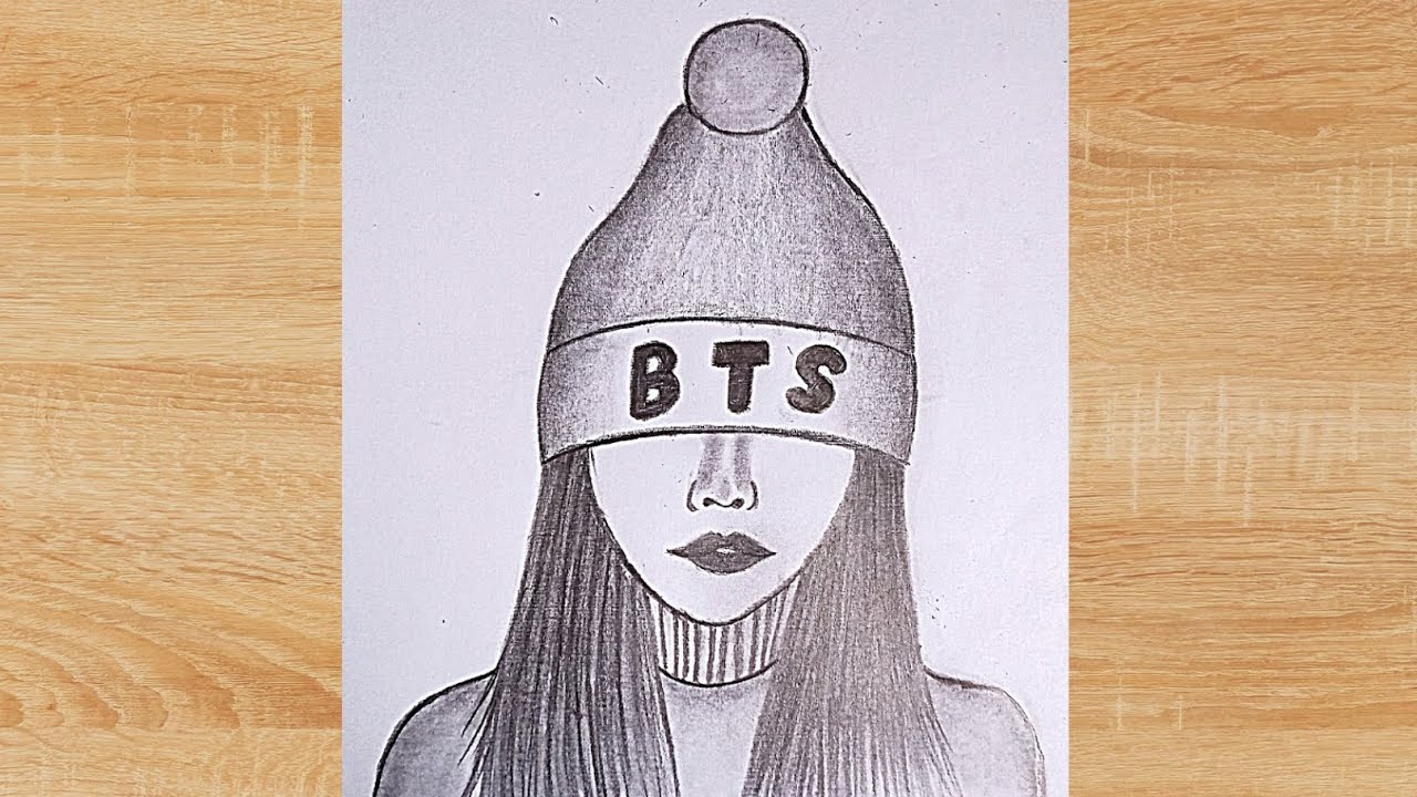 how to draw a girl wearing BTS cap || Easy girl drawing || drawing of ...