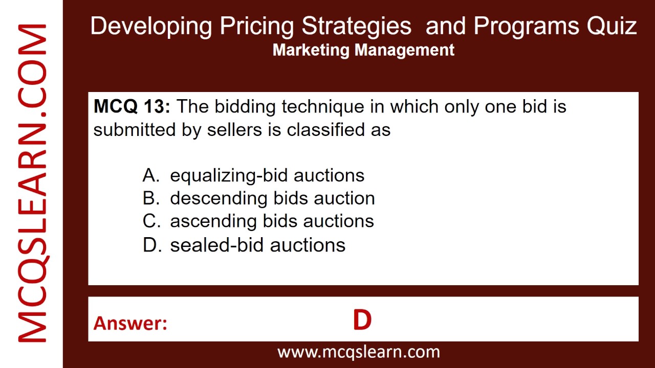 Pricing Strategies: Programs Quiz Question Answer | Pricing Strategies ...