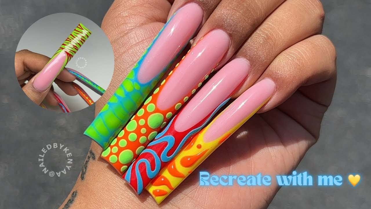 RECREATION SET | ACRYLIC NAILS| FRENCH TIPS|3D NAIL ART| XXXL NAILS 💚 ...