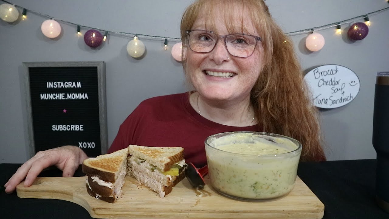 BROCCOLI CHEDDAR SOUP + TUNA SANDWICH | LUNCH | MUKBANG | EATING SHOW ...