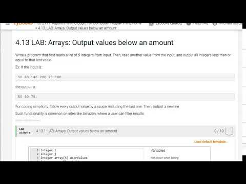 PRG 211 4 13 1 Arrays Output values below an amount - YouTube