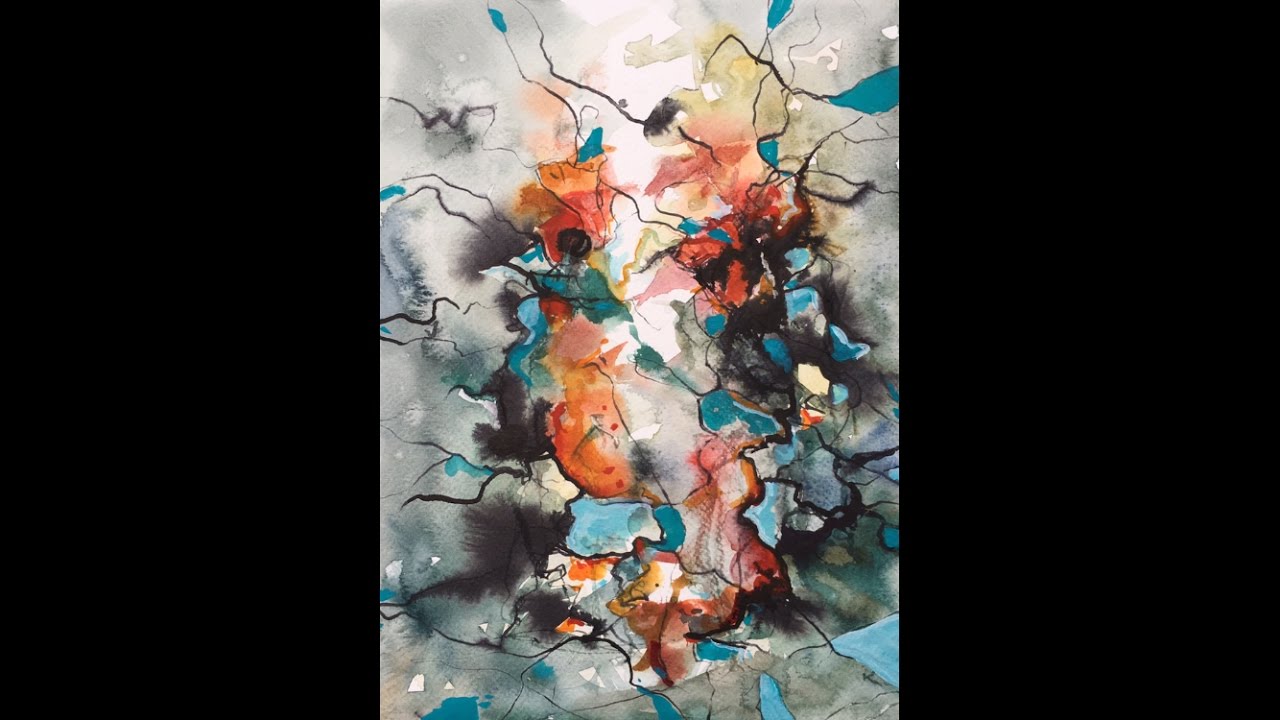 Abstract Watercolor mixmedia painting Abstrakt maleri akvarelmaling ...
