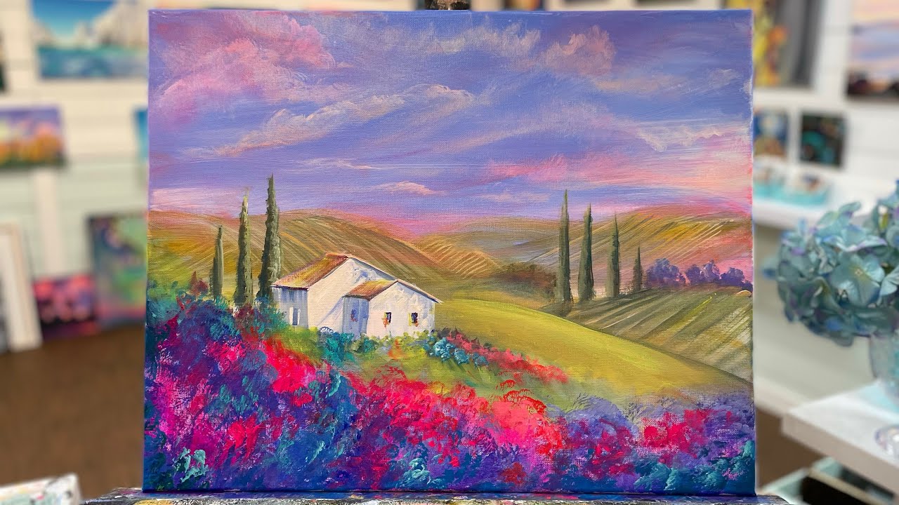 Tuscany Acrylic Painting Landscape In Italy. Tuscany., Painting By