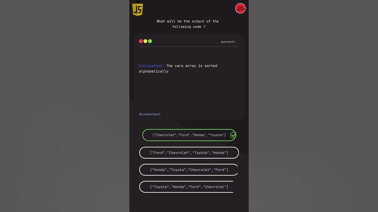 Javascript Quiz For Beginners 🧠 Question 27 Coding Javascript Tutorial Quiz Beginner