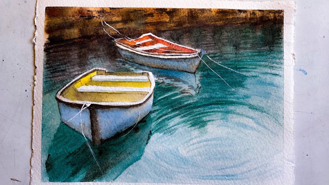 Watercolor Boat And Seascape Painting Tutorial - YouTube