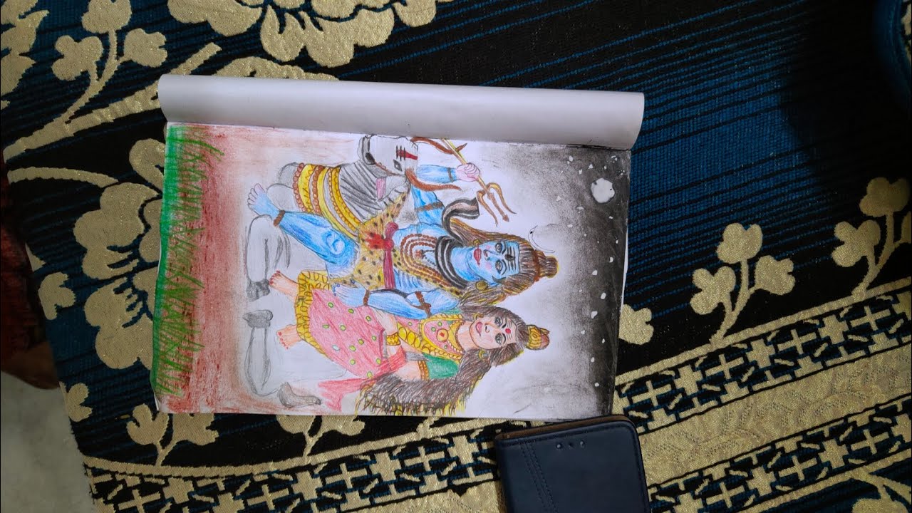 How to draw Lord mahadev and Parvati devi drawing step by step|color ...