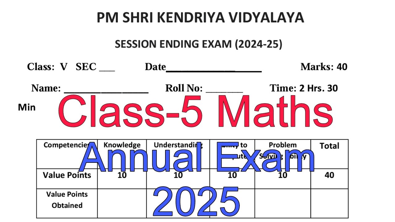 Class-5 Maths / Annual Exam Question Paper / Session 2024-25 / Session ...