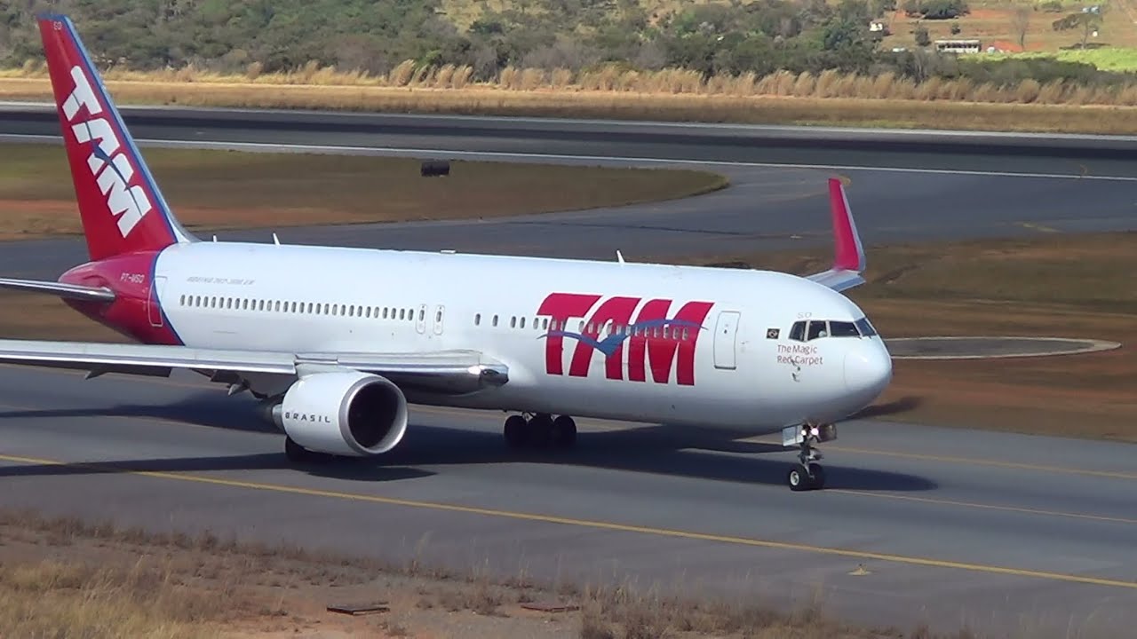 Boeing 767 300ER da TAM taxiando e decolando do Aeroporto Internacional ...