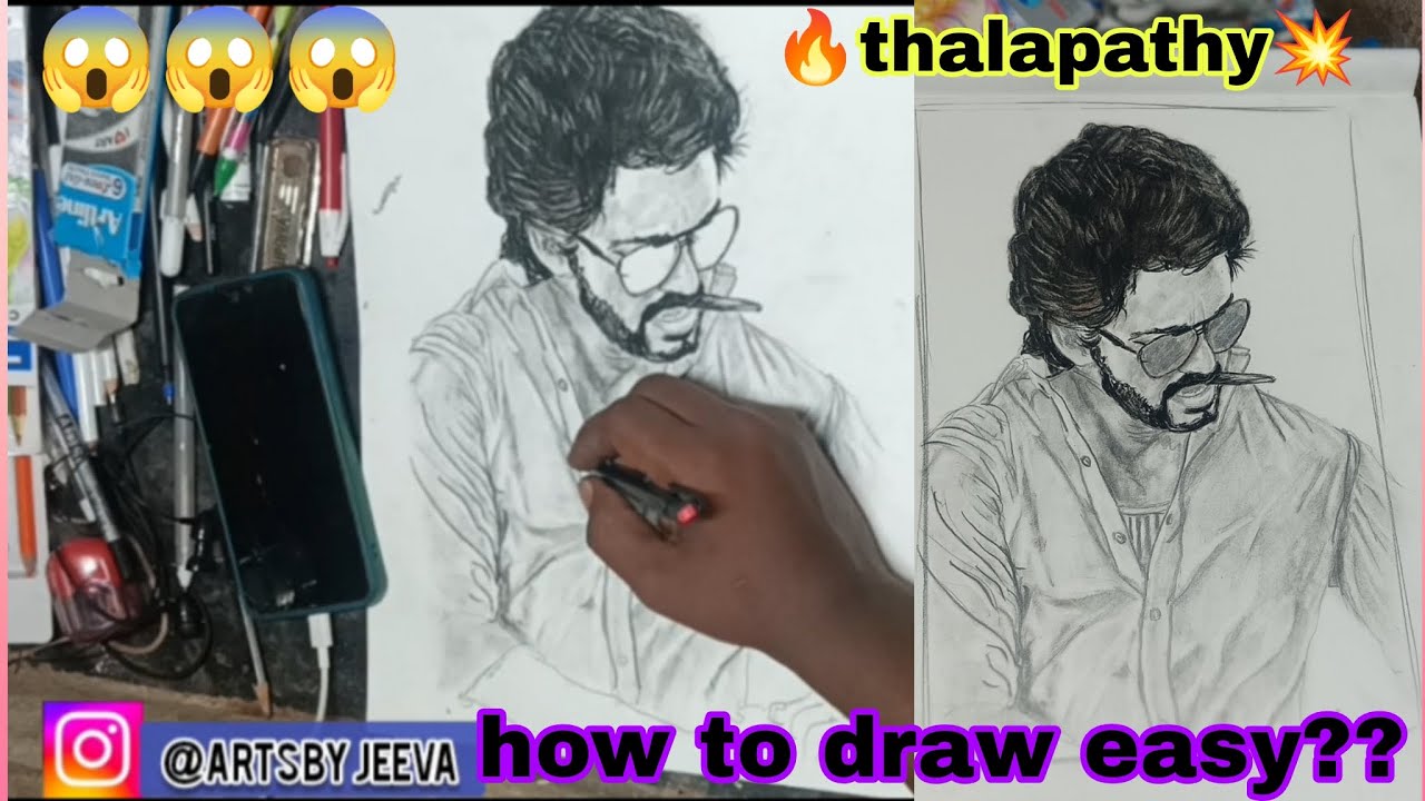 🔥how to draw thalapathy??💥 |easy drawing| @Arts_by_JEEVA ||easy ...