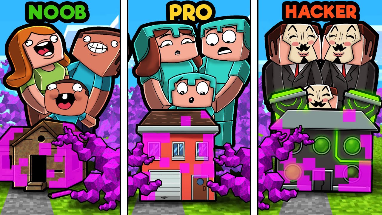 Minecraft - BACTERIA FAMILY HOUSE CHALLENGE! (NOOB vs PRO vs HACKER ...