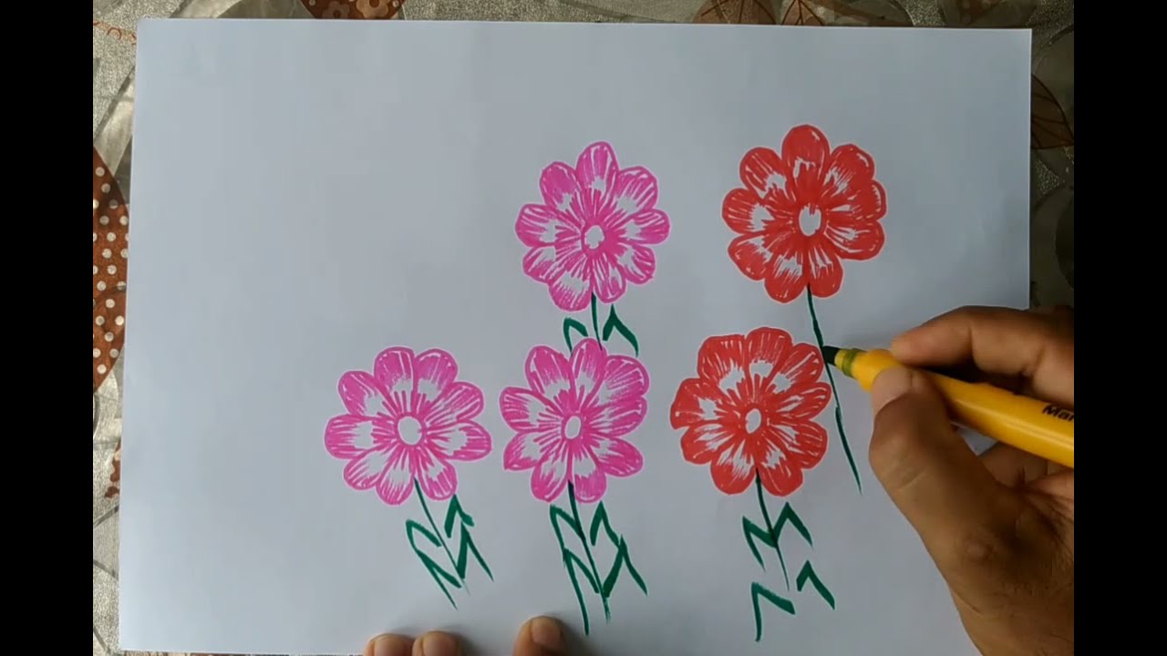 How to draw Cosmos flowers very easily - YouTube