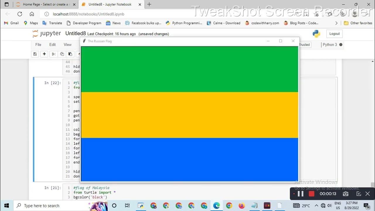 flag of Gabon || Python turtle library || Python for beginners #poojapatel #chiki1601 - YouTube