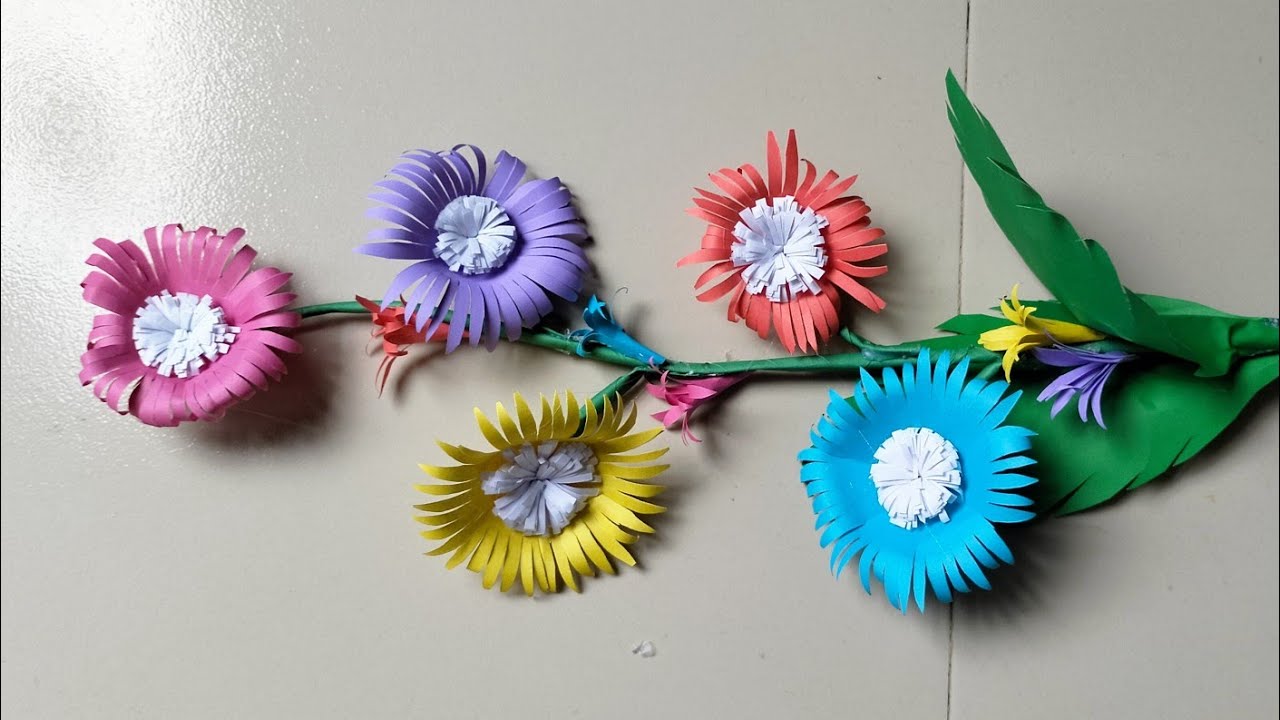 Diy paper Beautiful flower making //kagojer ful //Home Decor - YouTube
