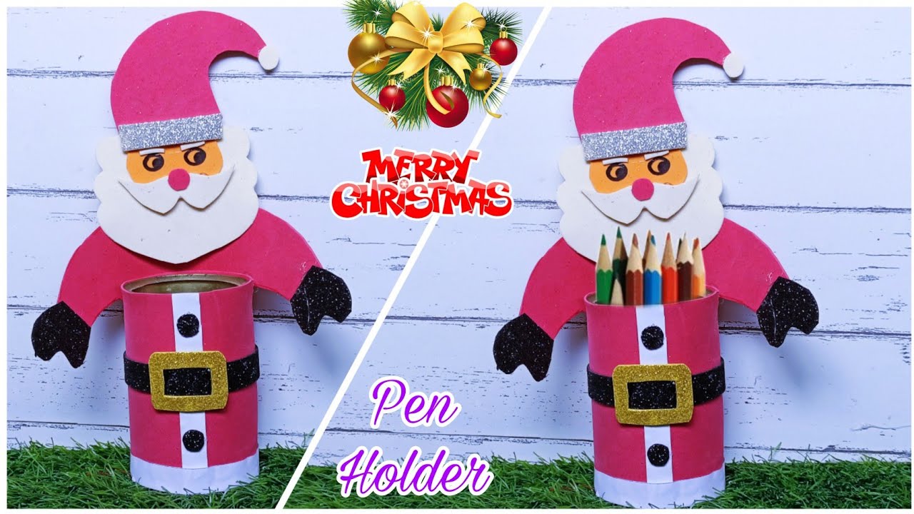 How To Make Easy Pen Stand | DIY!! Pen Pencil Holder | SANTA CLAUS⛄ Pen ...