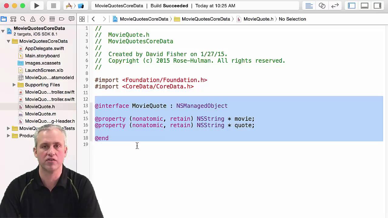Creating A Moviequote Nsmanagedobject Subclass Youtube