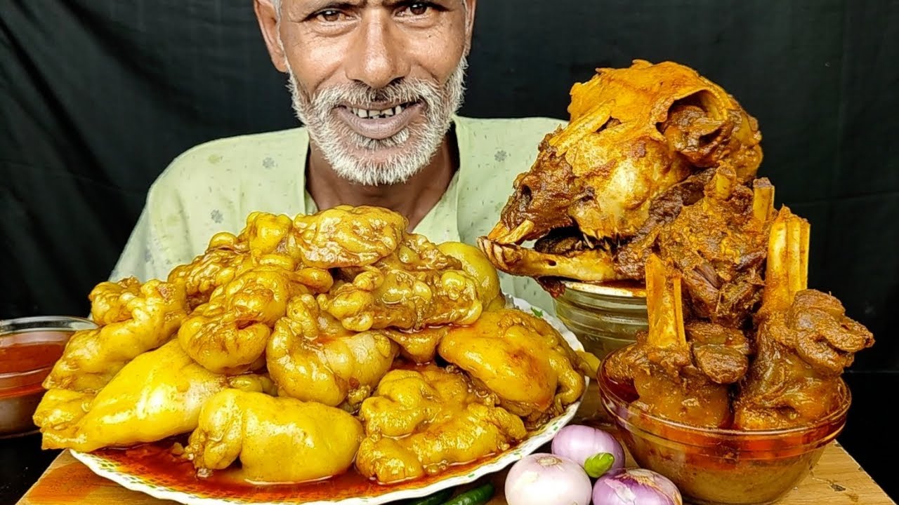 Eating Most Oily Mutton Fat Curry, Spicy Mutton Curry, Mutton Head ...