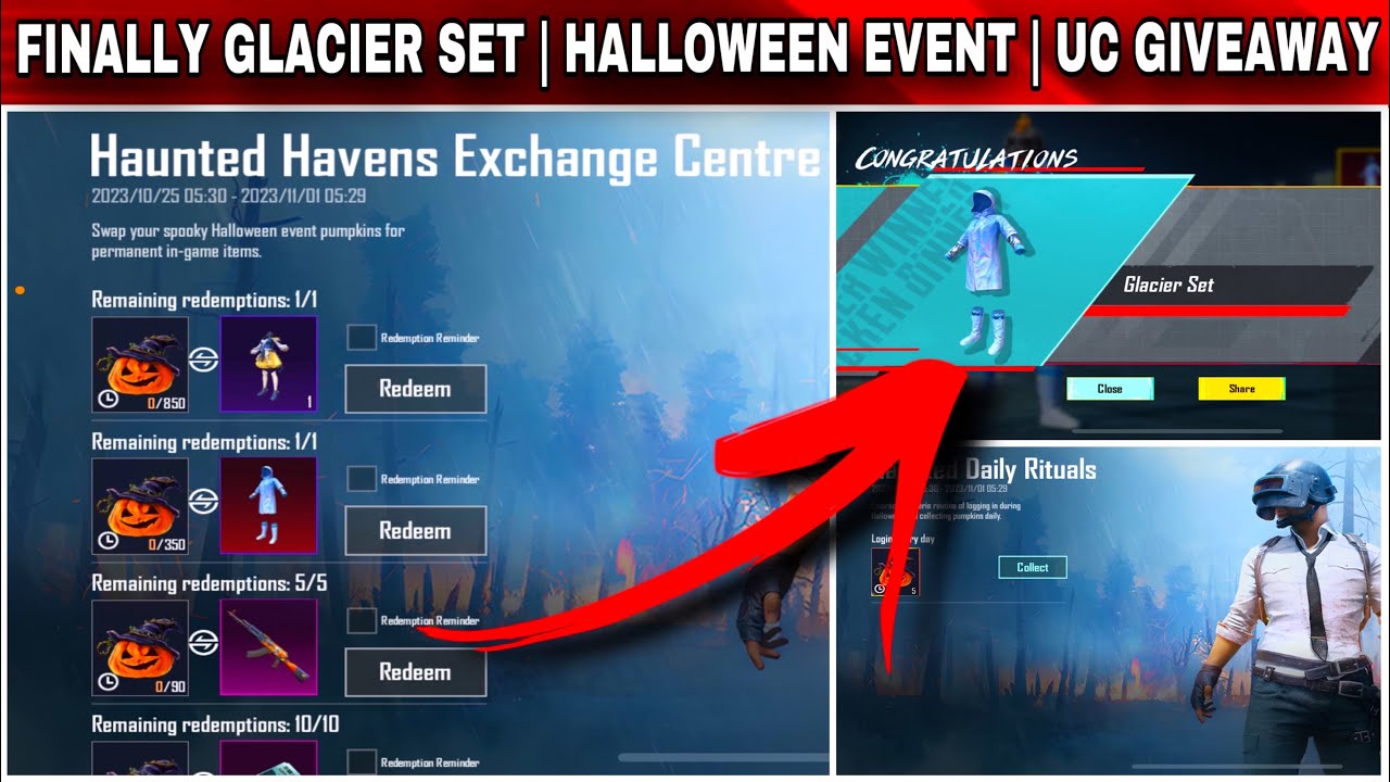 Finally glacier set | HALLOWEEN EVENT BGMI | Get free outfit and ...