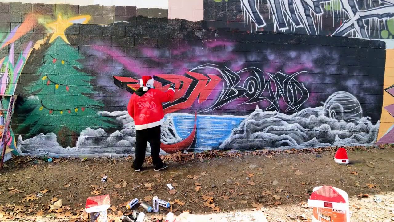 Christmas mural in newark with Torch Fuego Artchitectz - YouTube