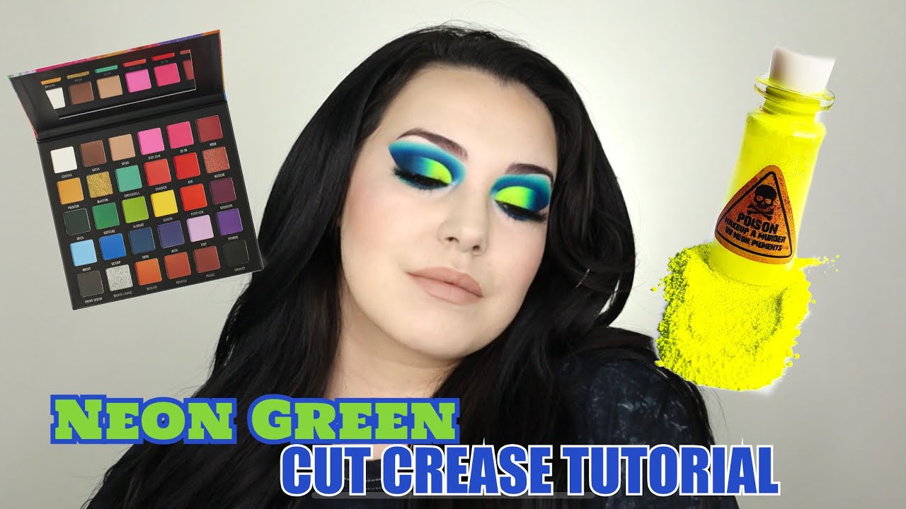 NEON GREEN & BLUE CUT CREASE TUTORIAL| SAMPLE BEAUTY, MAKEUPAMURDER ...