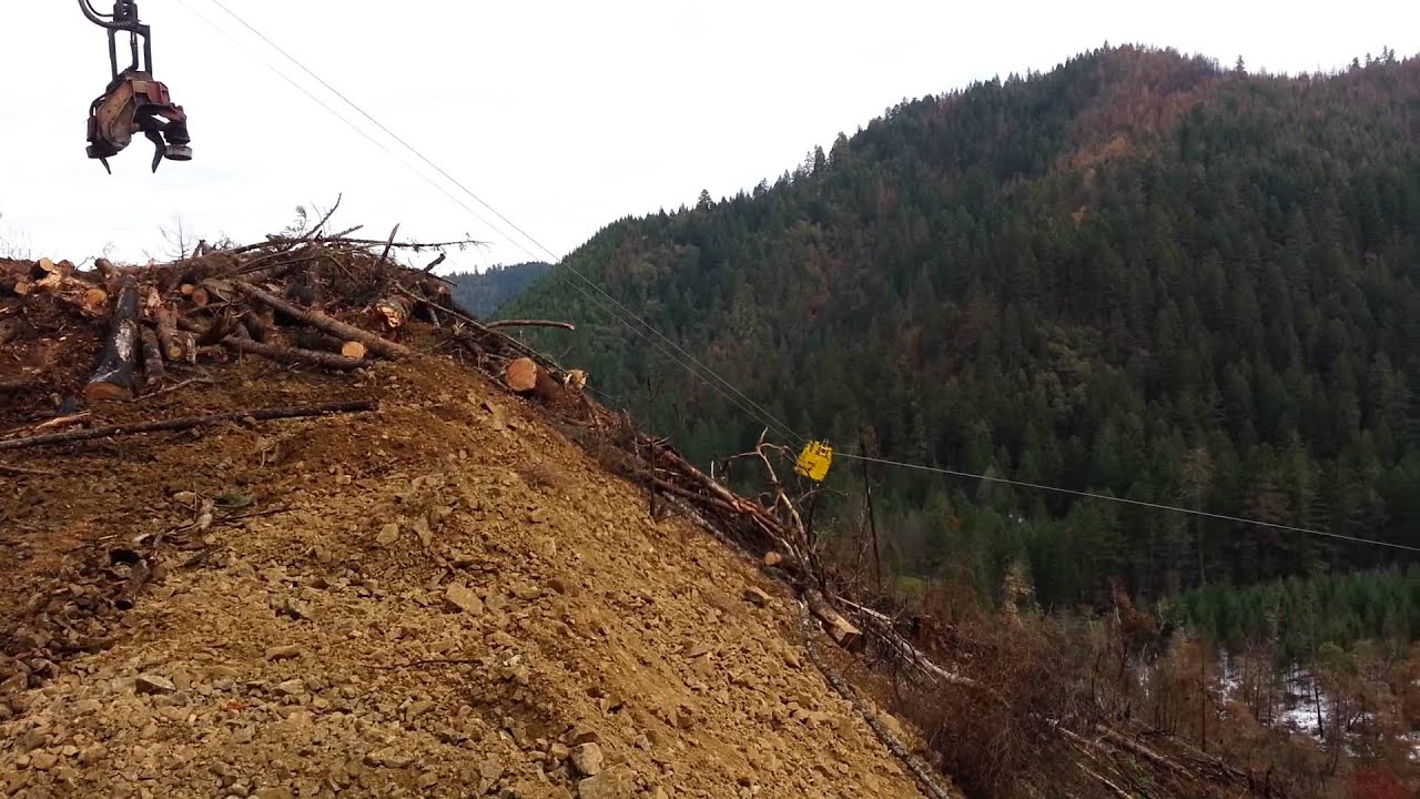 Yarder logging in the burn. - YouTube