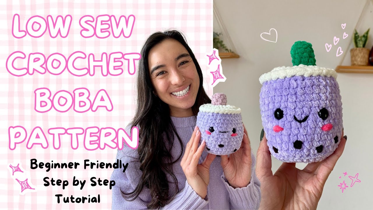 (LOW SEW) Crochet Boba Tea Tutorial 🧋 FREE Amigurumi Pattern - Step by ...
