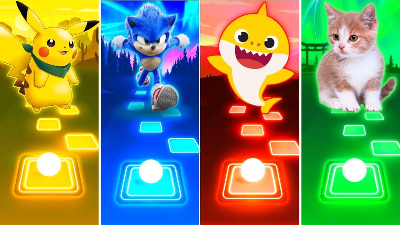 Pikachu - Sonic - Baby Shark - Cute Cat | Tiles Hop EDM Rush - YouTube