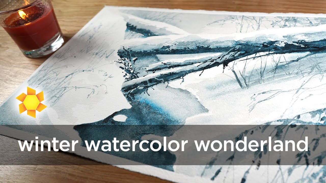 Winter Watercolor Wonderland - in only one color! - YouTube