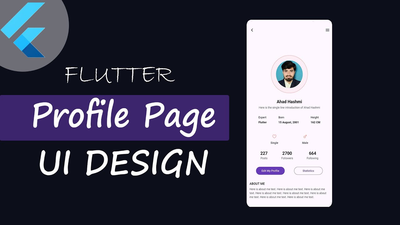 Profile Page UI Design with Flutter | Flutter Profile Page Design: Flutter Speed Code: Learn ...