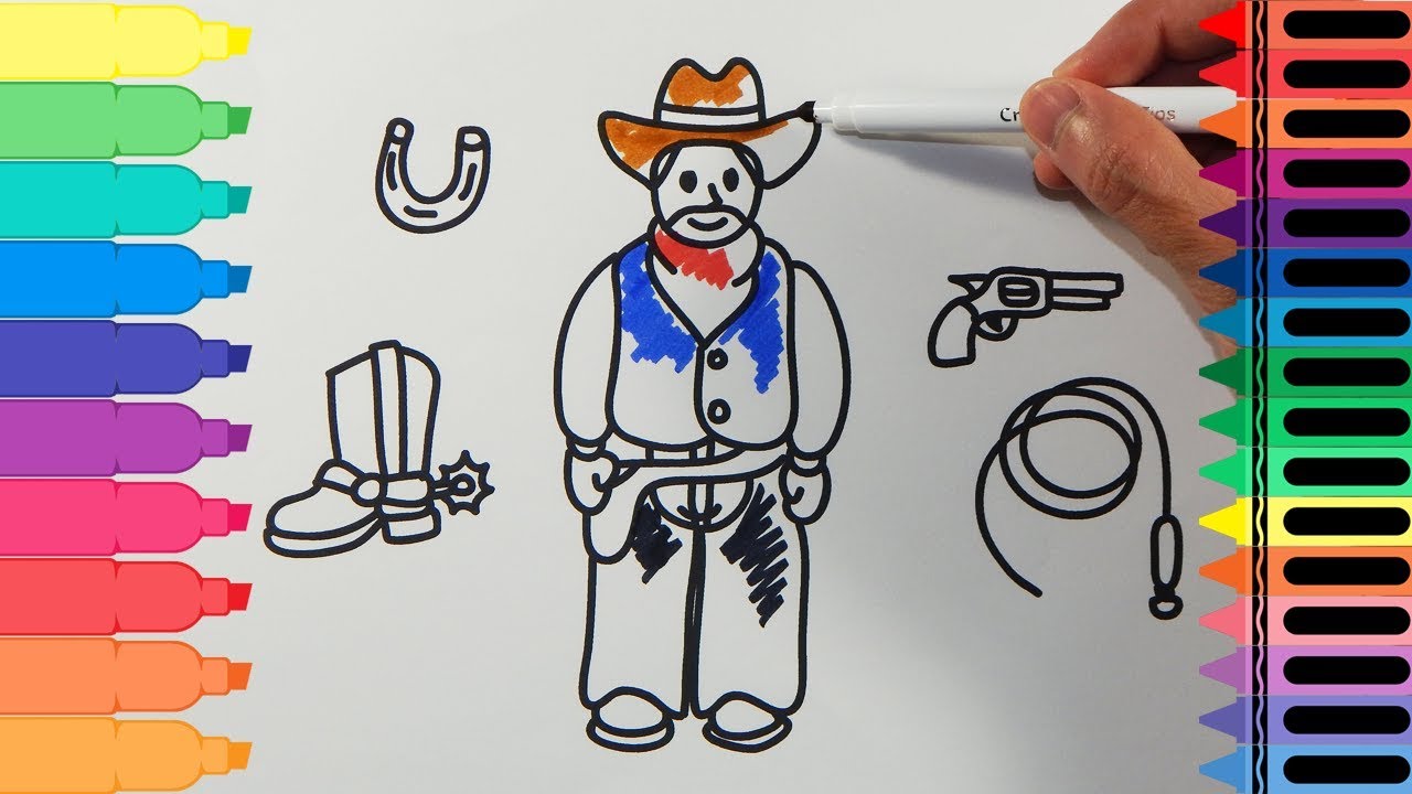 How to Draw an American Cowboy - Drawing Cowboy Tools - Art Colors for ...