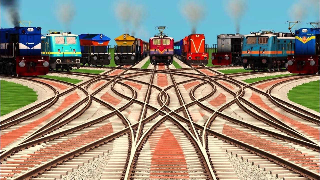 💹All Realistic Railroad Train At Railway Junction Tracks l Fake Train ...