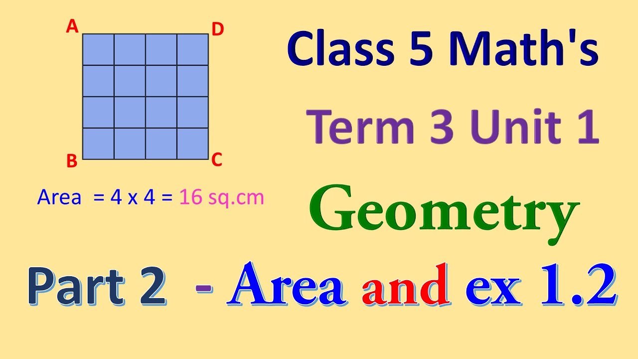 Maths| Class 5 Term 3 Unit 1| Geometry | Part 2 Area and Ex 1.2 ...