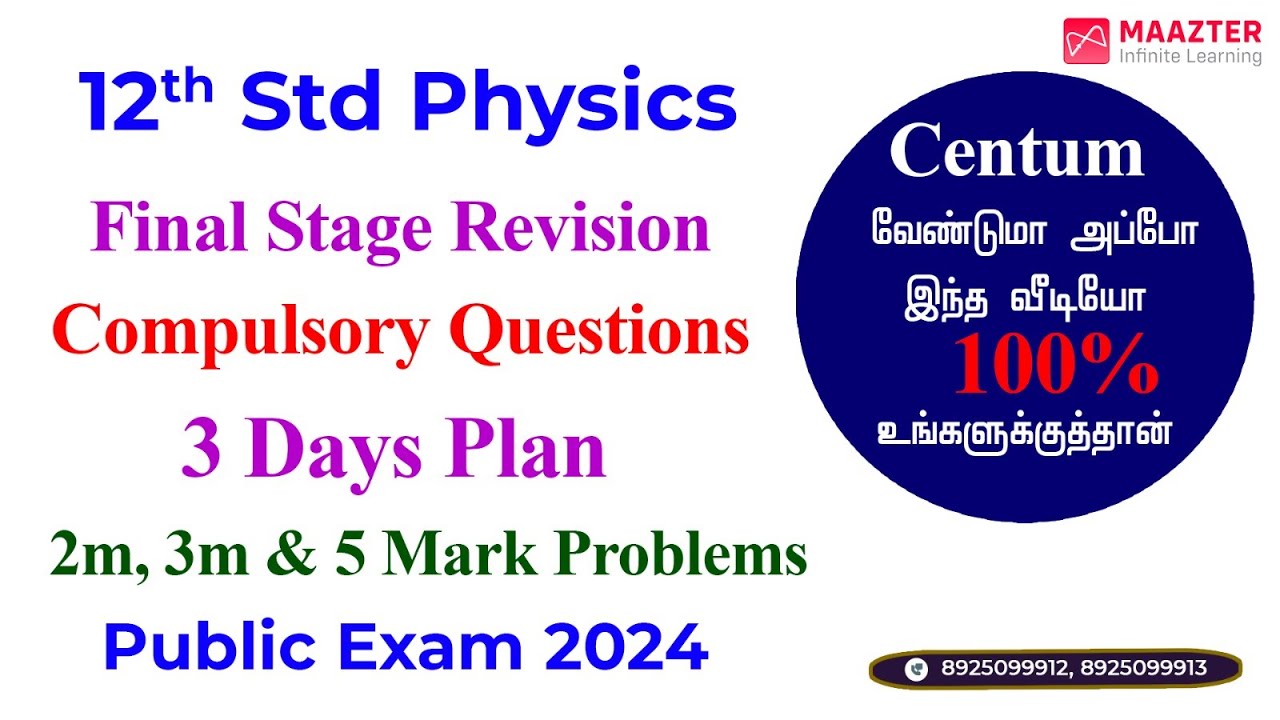 12th Std Physics | Compulsory Questions | Public Exam-2024 | Important 2, 3, 5 Mark Problems ...