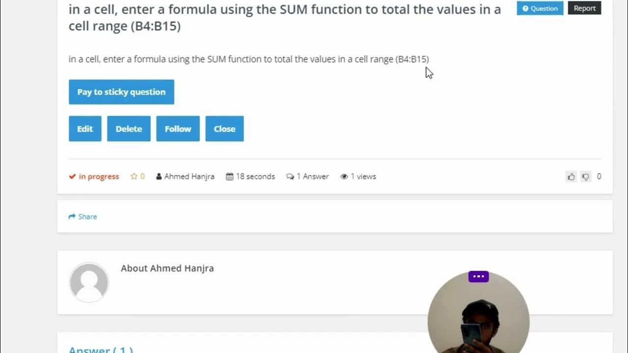 in a cell, enter a formula using the SUM function to total the values in a cell range (B4:B15 ...