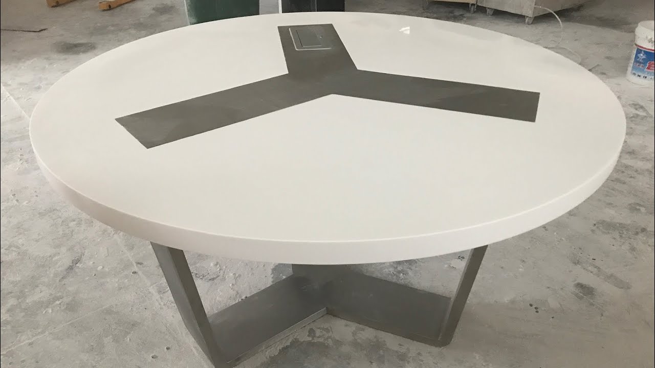 Round Corian Solid Surface Stone Conference Table Top Stainless Steel ...