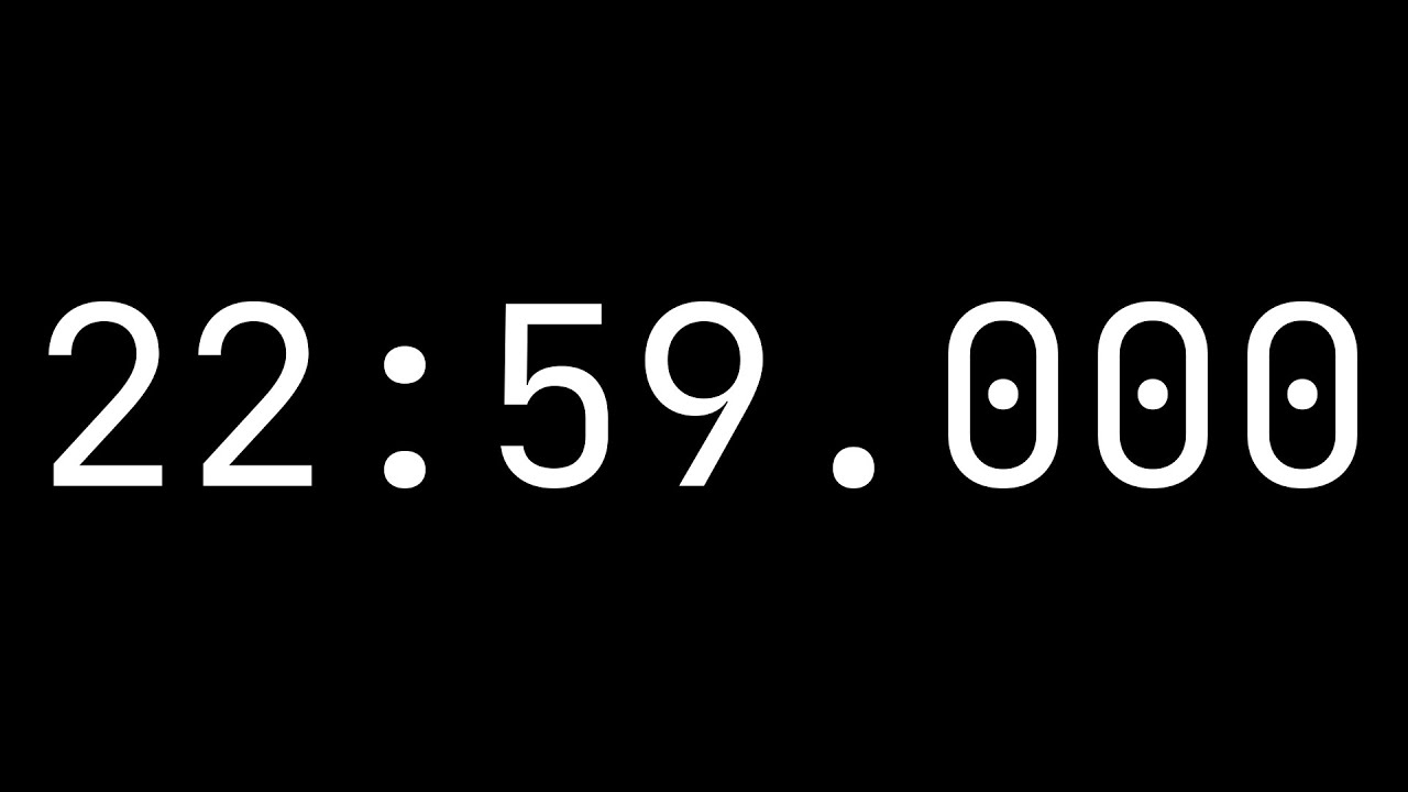 Countdown timer 22 minutes, 59 seconds [22:59.000] - White on black ...