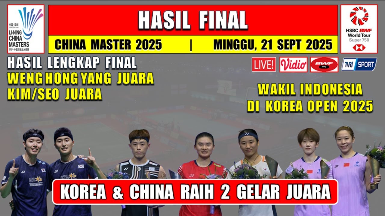 Hasil Lengkap Final China Master 2025 Hari Ini ~ KOREA & CHINA RAIH 2 ...
