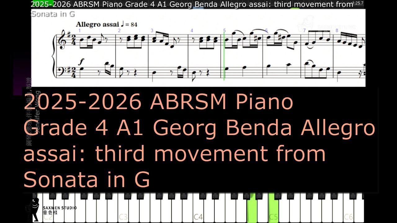 ABRSM Piano 2025 - 2026 Grade 4 A1 Georg Benda Allegro assai third ...