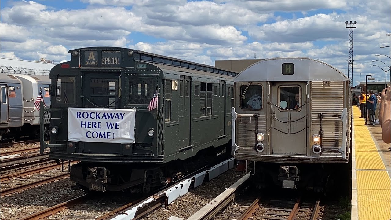 R1-9 Nostalgia Train and R32 H Train Arriving into Rockaway Park Beach ...