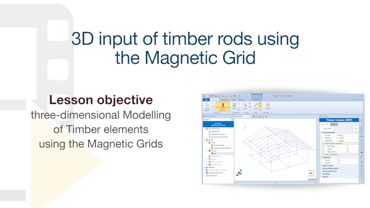 EdiLus Tutorial - 3D input of timber rods using the Magnetic Grid - ACCA software - YouTube