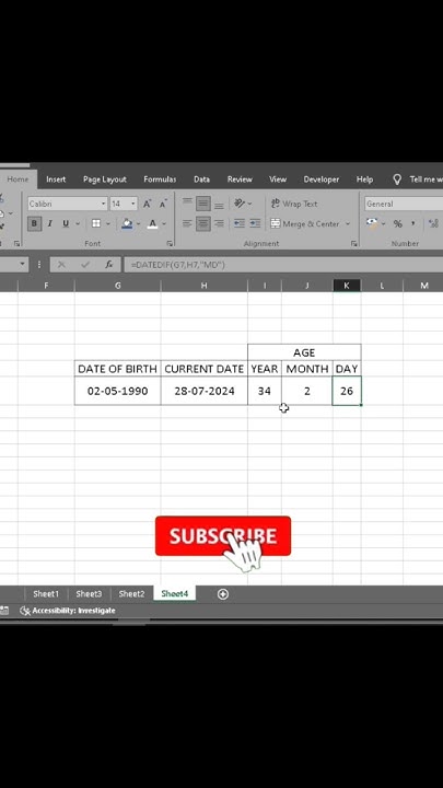 How To Calculate Age In Excel Using Datedif #shorts #youtubeshorts #excel #keyboardshortcuts ...